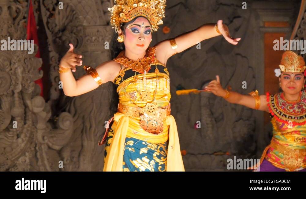 balinese dancers female performing on stage in traditional costume ...