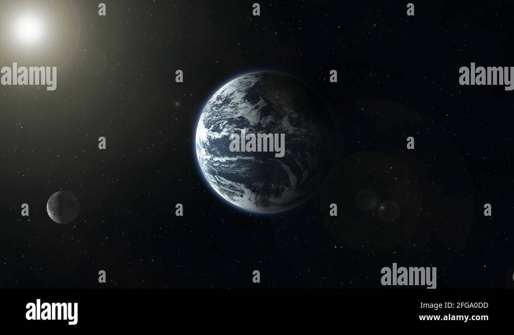 Earth Moon and Sun with stars in background in space inside our solar ...