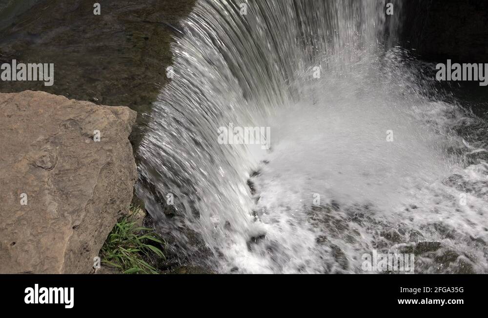 Top down view of waterfall landing on rocks below pan 4k Stock Video ...