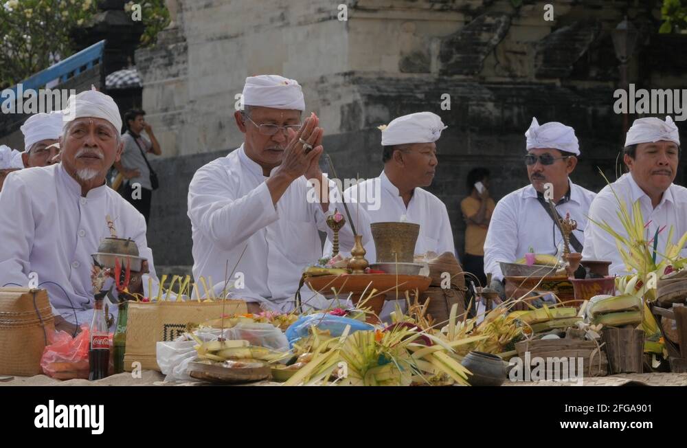 Balinese hindu ceremony on the beach,Kuta,Bali,Indonesia Stock Video ...