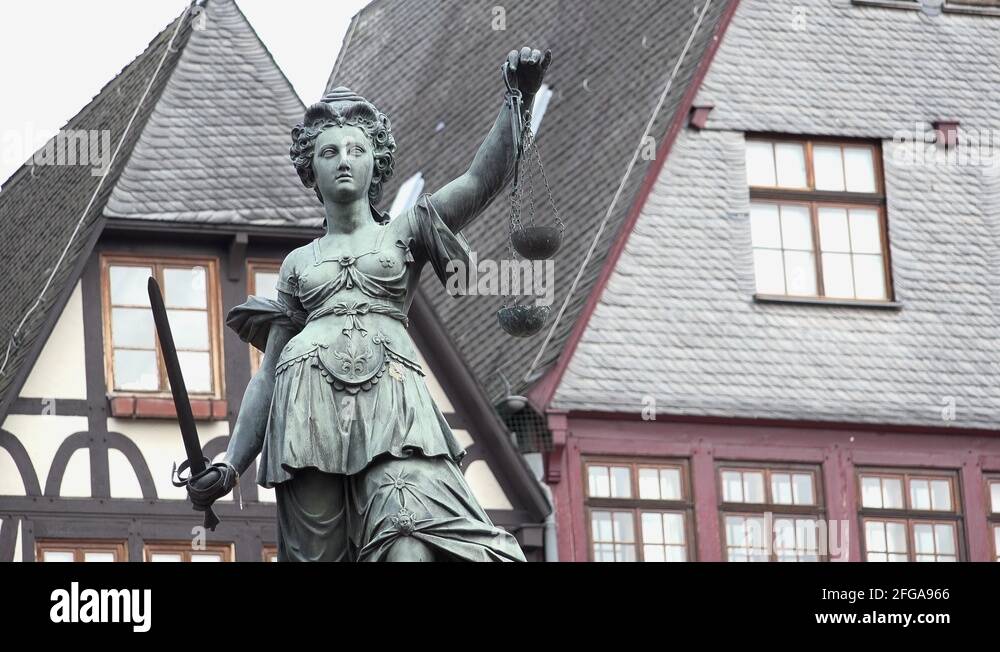 Roemer in downtown Frankfurt Germany with Statue Of Justice 4k Stock ...