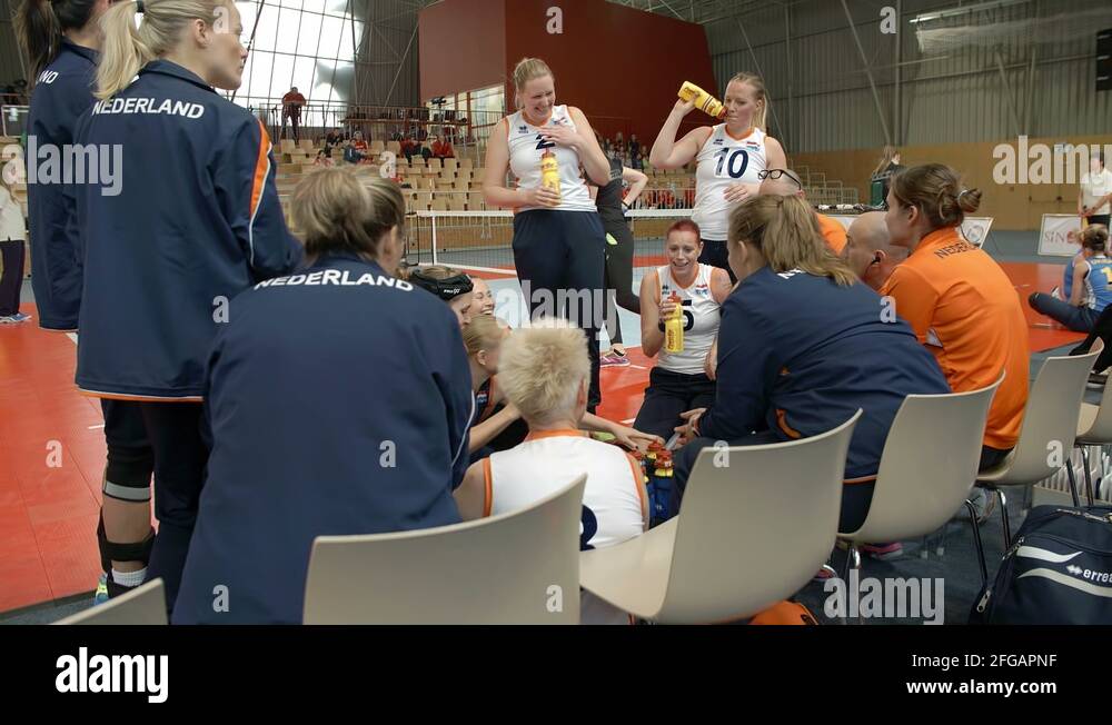 Volleyball players are drinking water during their break Stock Video ...