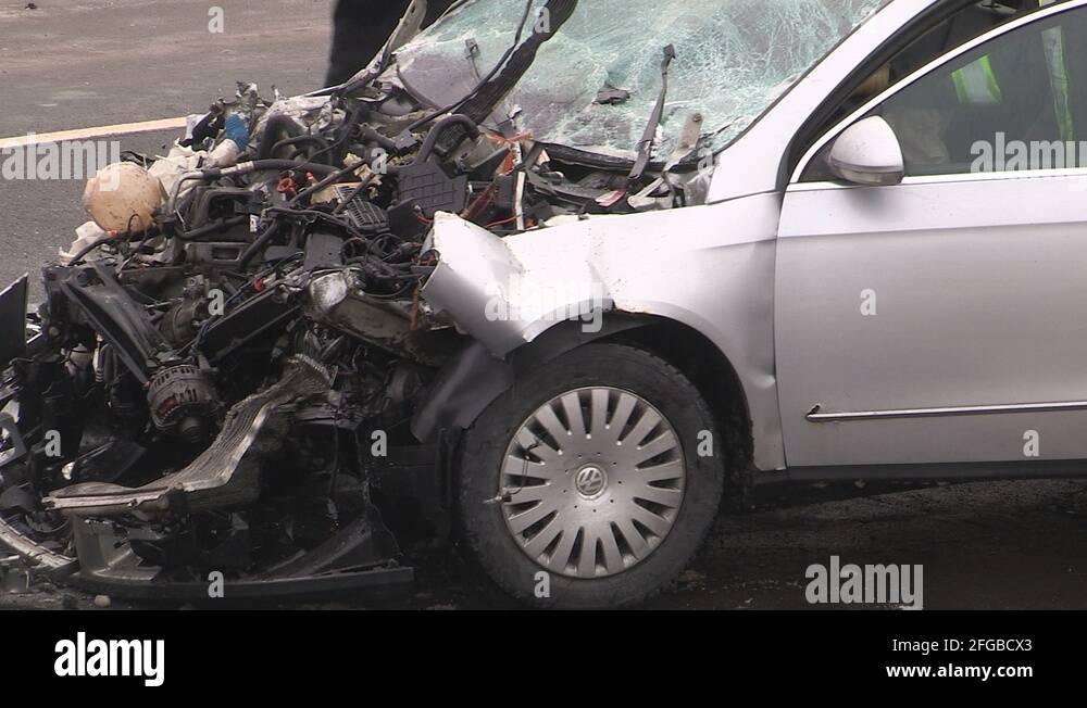 Car crash and major accident scene with pickup truck on highway Stock ...