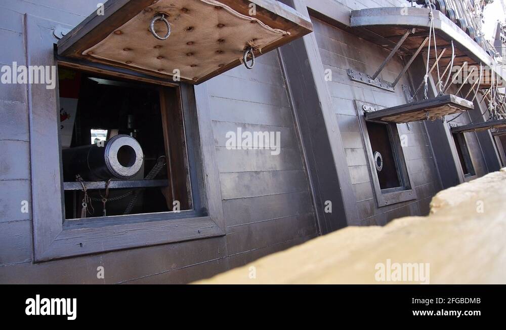 Medieval Spanish pirate ship side cannons guns Stock Video Footage - Alamy