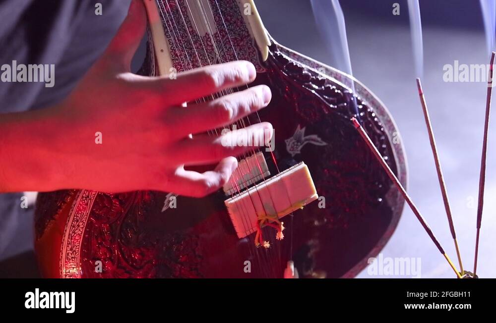 Sitar, a String Traditional Indian Musical Instrument Stock Video ...