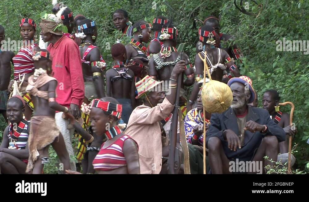 Hamer people tribe in Omo Valley at whipping passing ceremony Stock ...