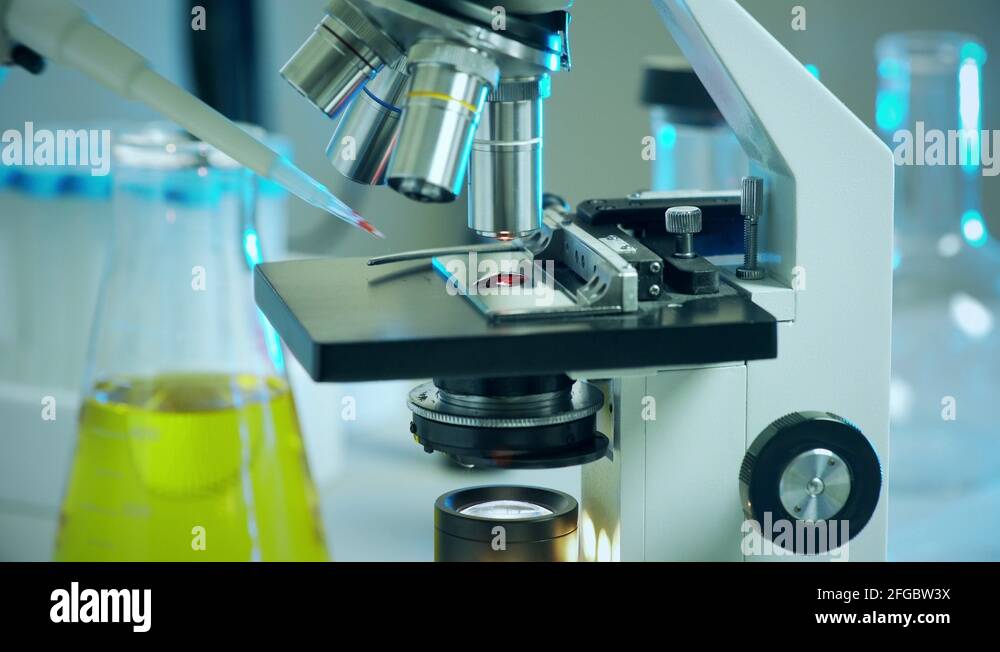 lab tech places a blood sample under a microscope 4k Stock Video ...