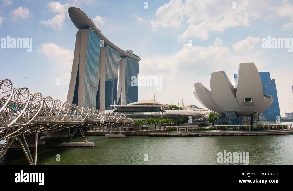 day marina bay sands helix bridge art science museum 4k time lapse ...