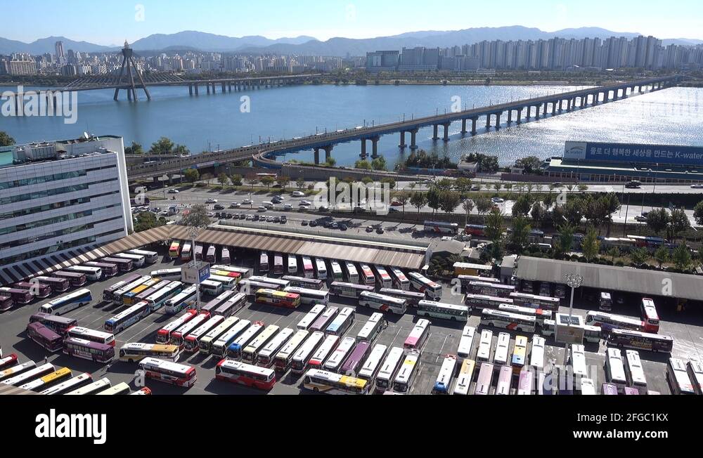 Massive bus station in Seoul city, public transportation in South Korea ...
