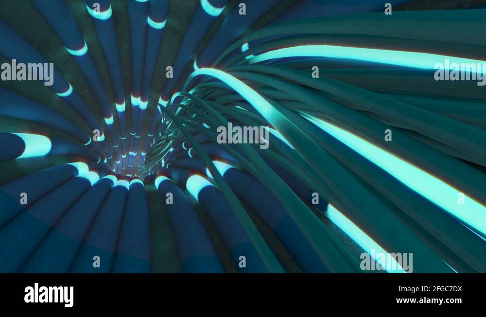 Looping tunnel animation with tubes or cables and bunch of wires in the ...