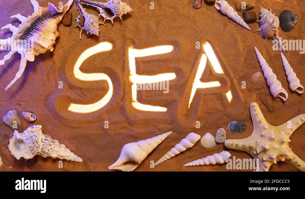 Hand drawing Sea symbol in the sand. Beach background. Top view Stock ...