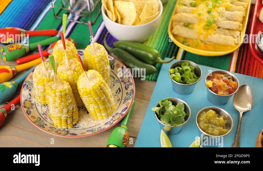 Fiesta party buffet table with traditional Mexican food Stock Video ...