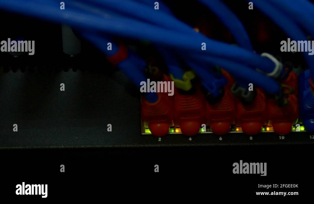 Cable Connections In A Server Room, Lights Flickering, Internet ...