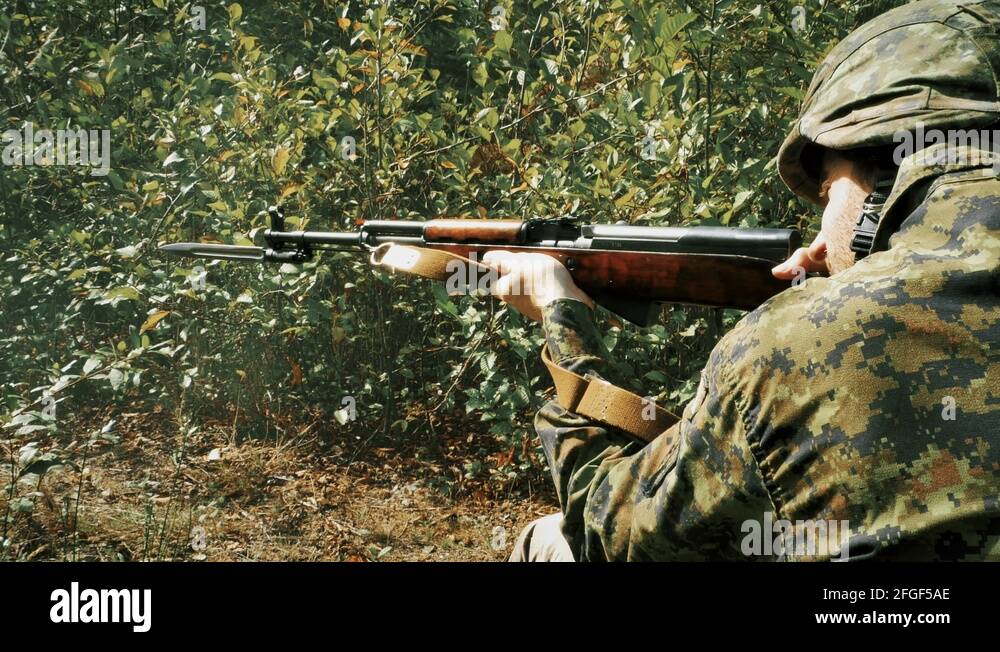 4K Loud Gun Shot, Soldier Firing Large Caliber Rifle, Green Camouflage ...