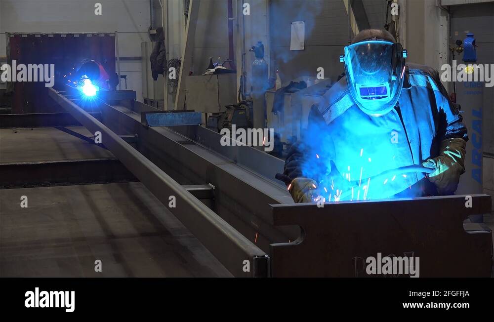 Gas metal arc welding (GMAW) of the beam rod at the Metal structures ...