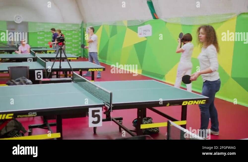 People play ping-pong on tables of indoor club Kimberly Land Stock ...