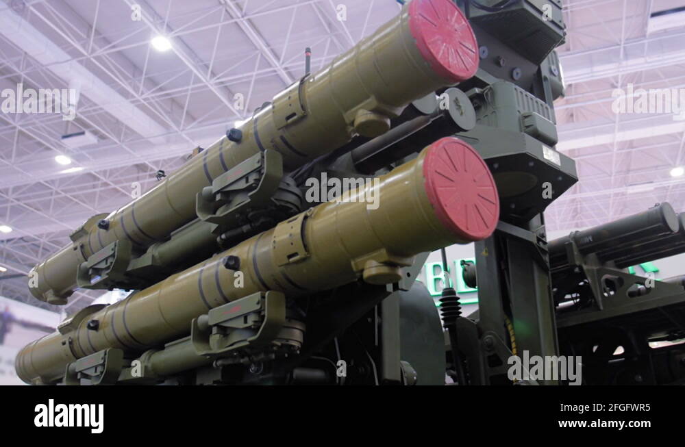 Anti-aircraft missiles with laser-guided and a gun on armored military ...