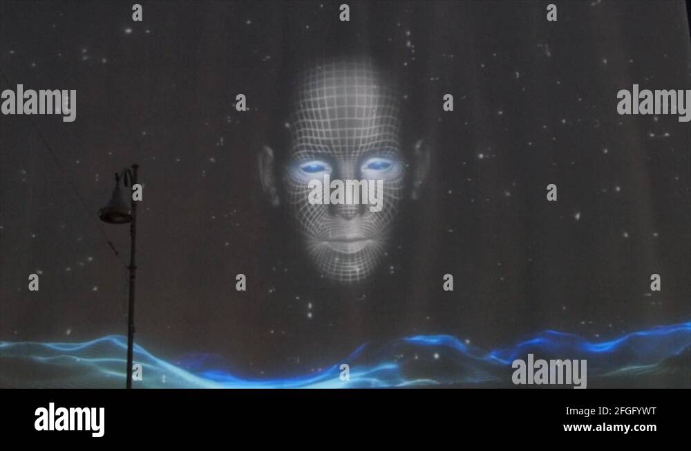A holographic projection on a building during a light festival Stock ...