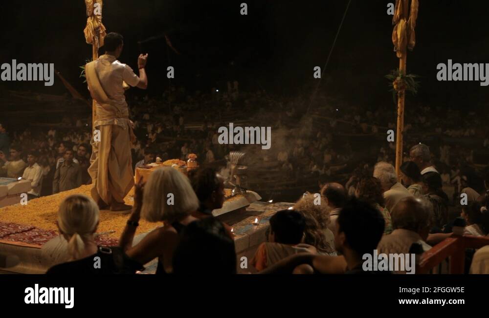 WS Aarti Puja ceremony at Ganges / Varanasi, India Stock Video Footage ...