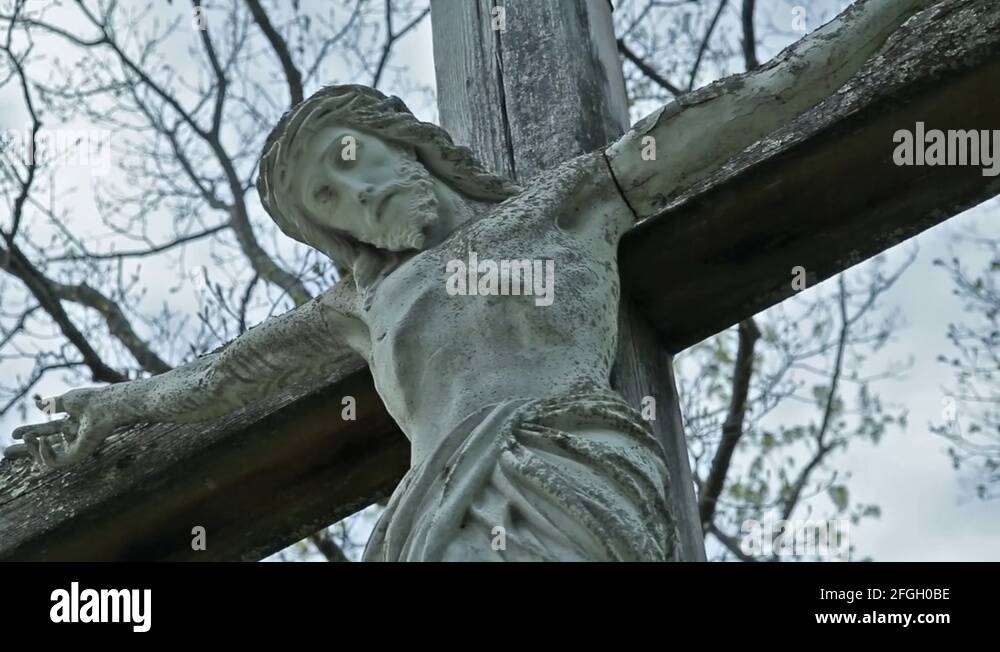 Christian Cemetery Jesus Statue on the Cross Crane Shot 01 MP4 Stock ...