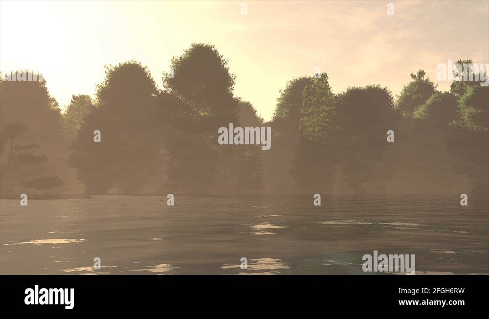 4K High Current River Flood Forest in the Sunset Cinematic 3D Animation ...