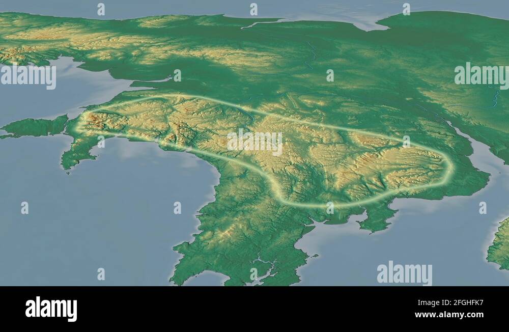 Revolution around Cambrian mountain range - glowed. Relief map Stock ...