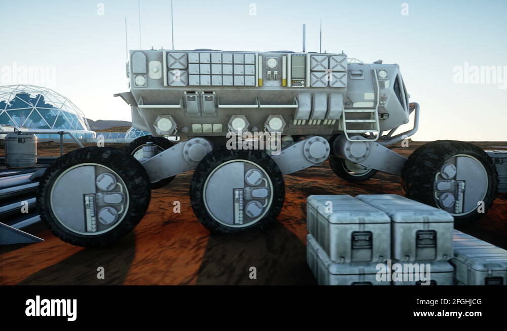 Mars expedition transport, mars rover. Base on alien planet. Realistic ...
