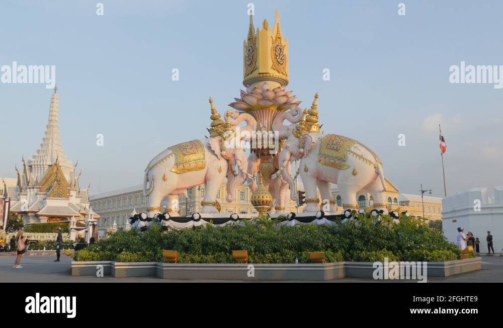 Elephant statue at royal palace roundabout,Bangkok,Thailand Stock Video ...