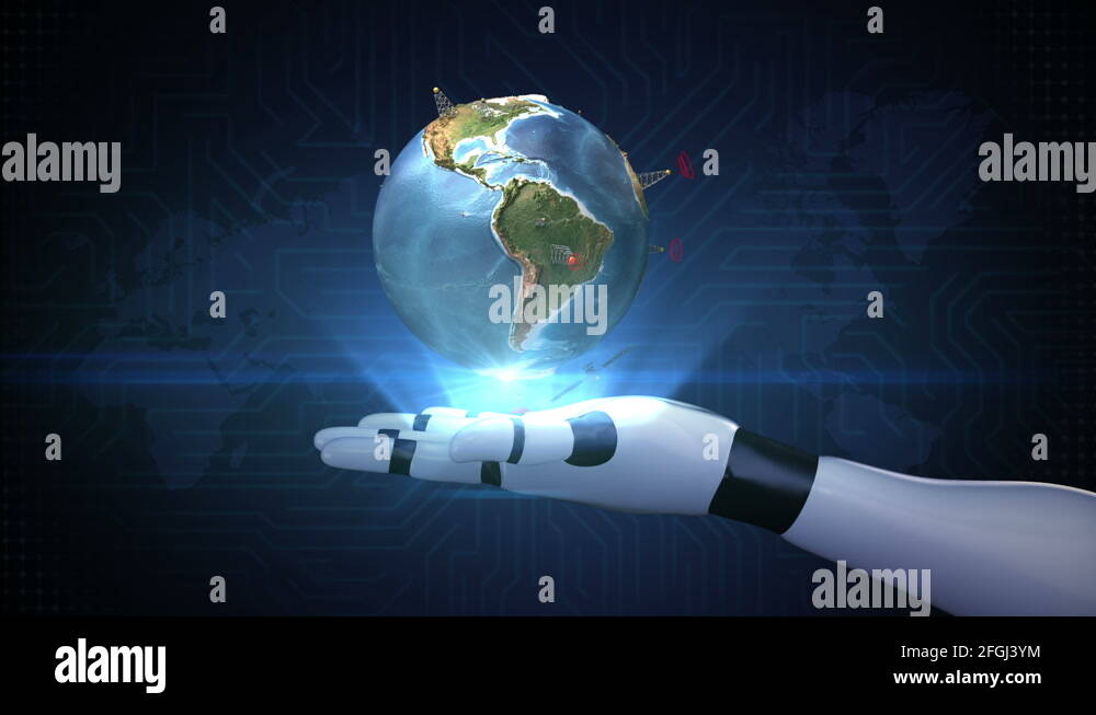 Robot touch screen, Rotating earth, communication technology, network ...