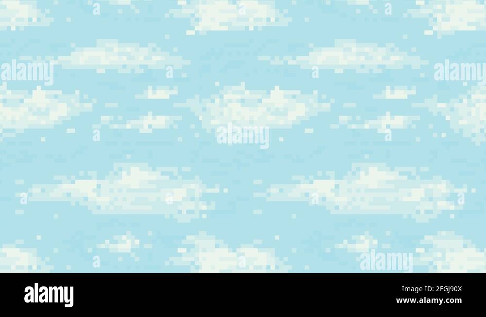 Retro video game pixel art blue sky background. Pixelated clouds HD ...