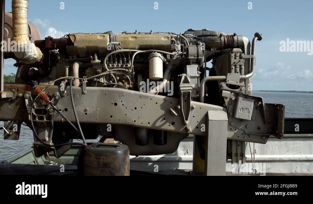 A larger motor of an extraction pump on a floating platform extraction ...
