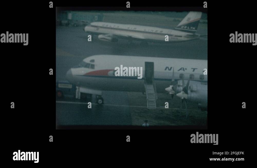 1965 Engines start on propeller airplane Plane departs Stock Video ...