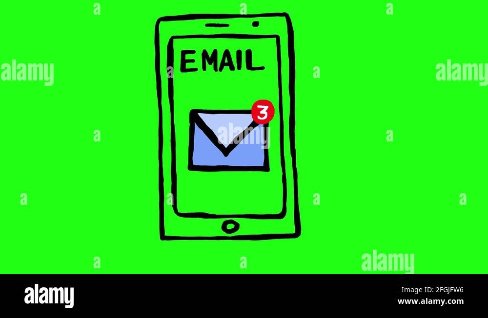 Email on Smartphone Green Screen Scribble Animation Doodle Cartoon 4K ...