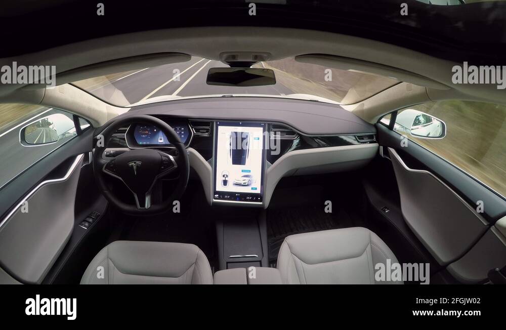 Tesla self-driving driverless autonomous car driving without human ...
