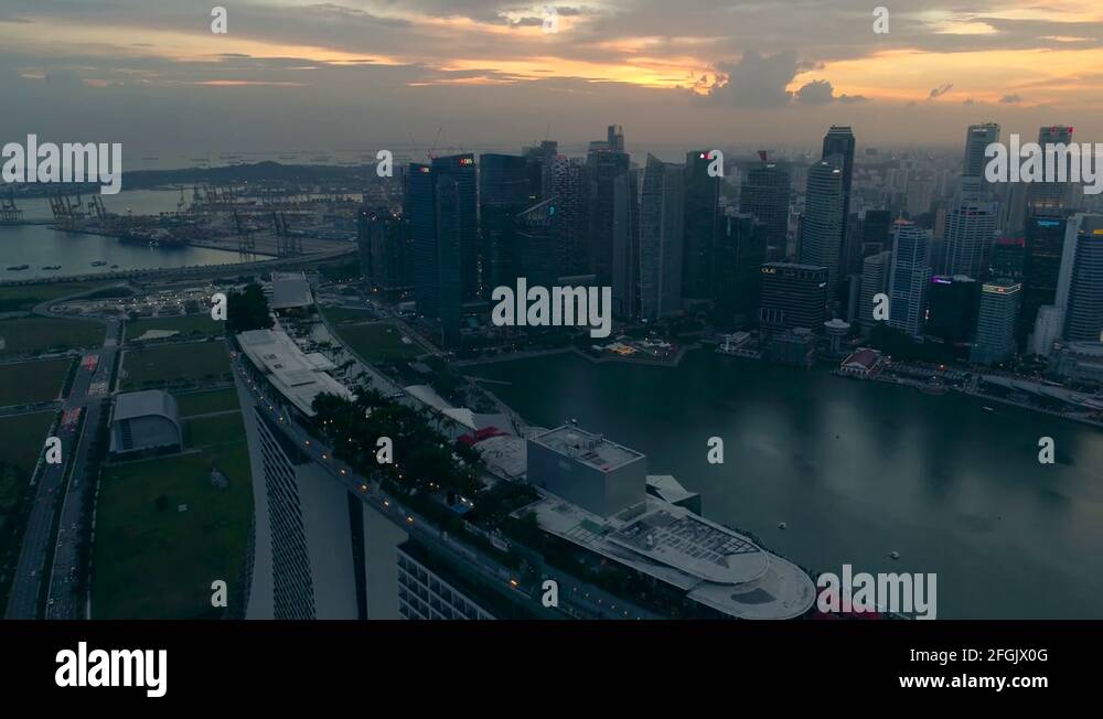 Singapore Aerial Marina bay sands Sunset sky Stock Video Footage - Alamy