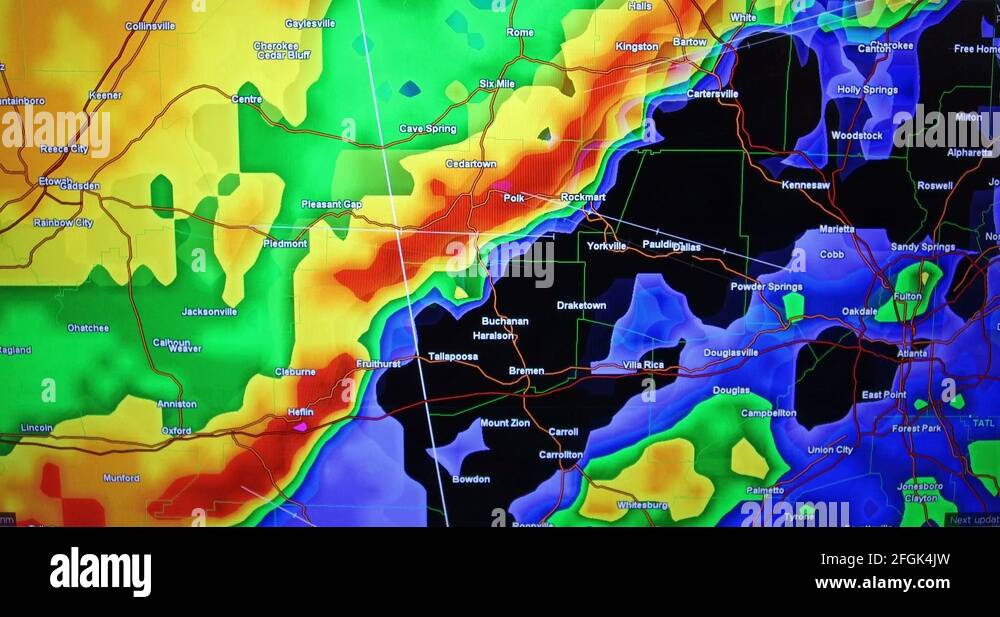 Severe storms on Doppler weather radar monitor screen Stock Video ...