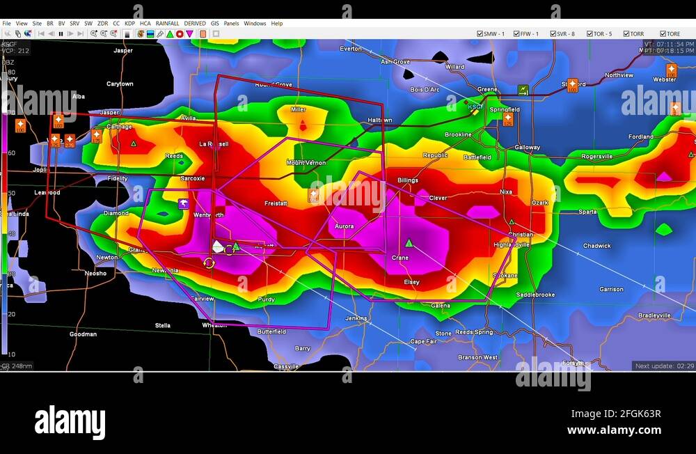 Dramatic weather radar screen with tornado and thunderstorms Stock ...