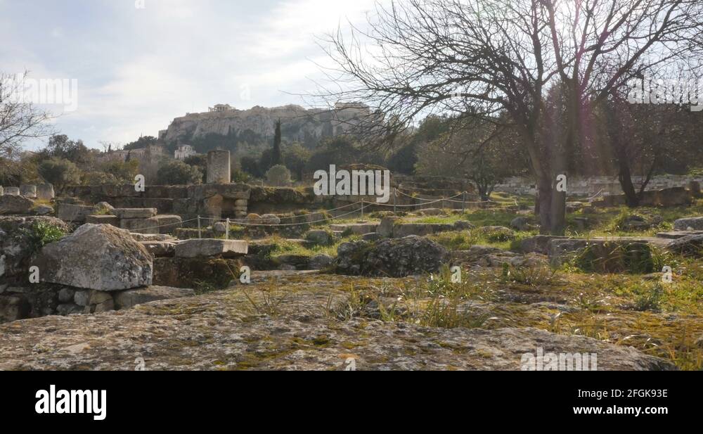 Agora of Athens overlooking Parthenon temple Acropolis - Athens Greece ...