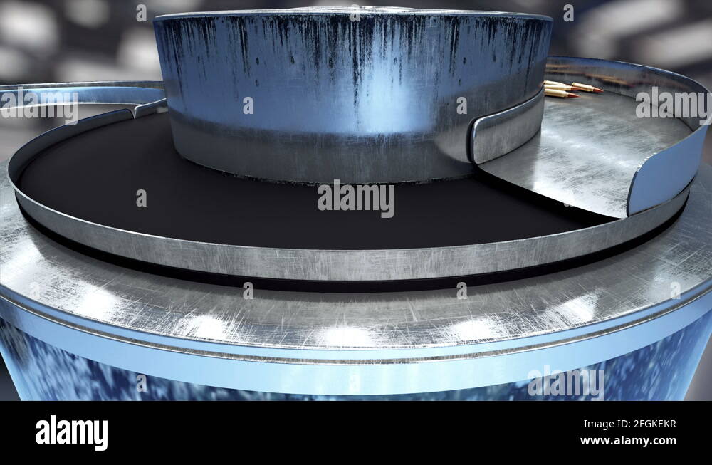 Process of production of bullets. Industrial concept. Factory equipment ...