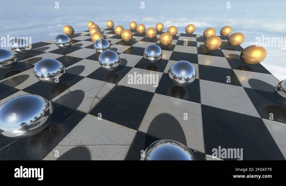 Animated surreal transparent spheres on a checkerboard. 3D rendering ...