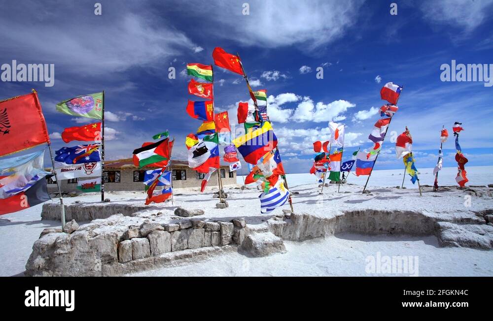 Salar de Uyuni Salt flats World International Flags flying a desert ...