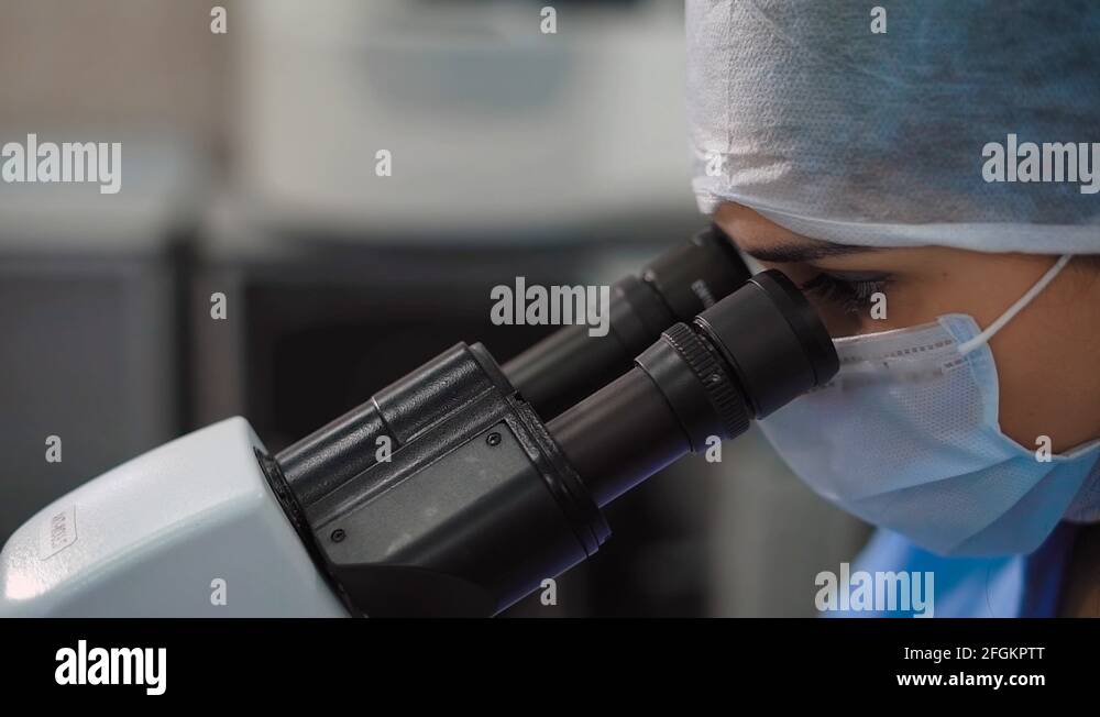 Hospital laboratory with equipment and microscope. Portrait of a half ...