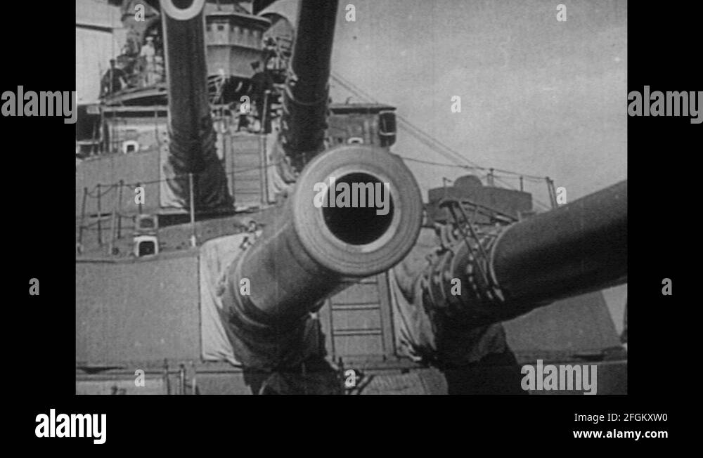 1940s: Dissolve to close up of ship guns / Guns positioning Stock Video ...
