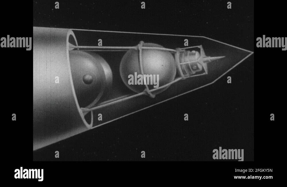 1950s: Animation of satellite, dog superimposed in satellite Stock ... 1950s: Animation of satellite, dog superimposed in satellite Stock ...