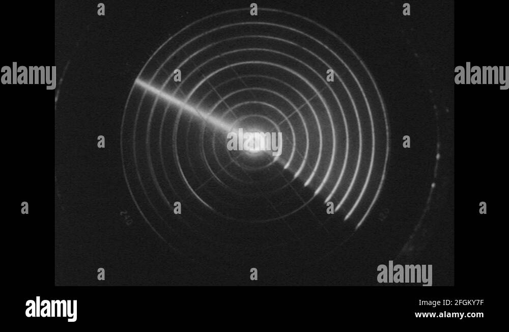 1940s: Close up of radar screen / Animation of radar waves deflected ...