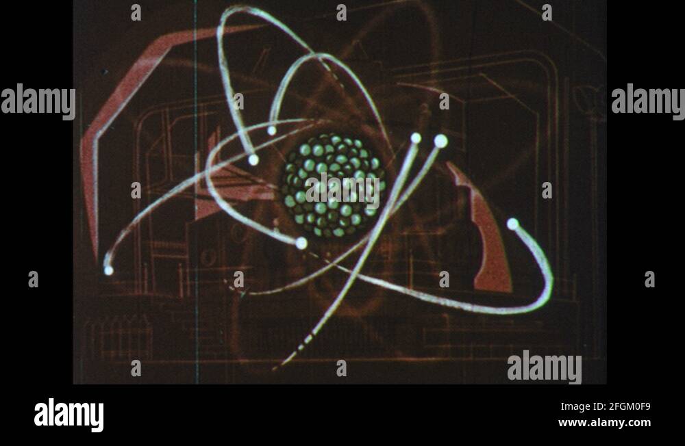Animated. An atomic molecule. An arrow goes from a cannon shaped ...