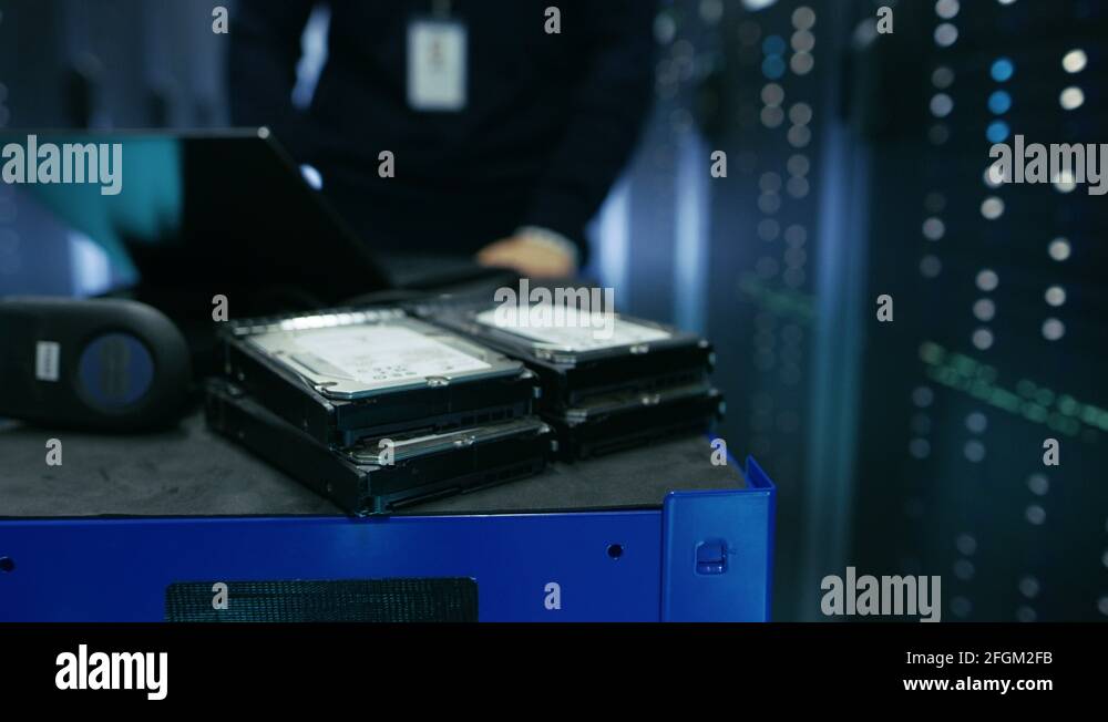 In Data Center IT Technician Pushes Crash Cart With Various Hardware ...