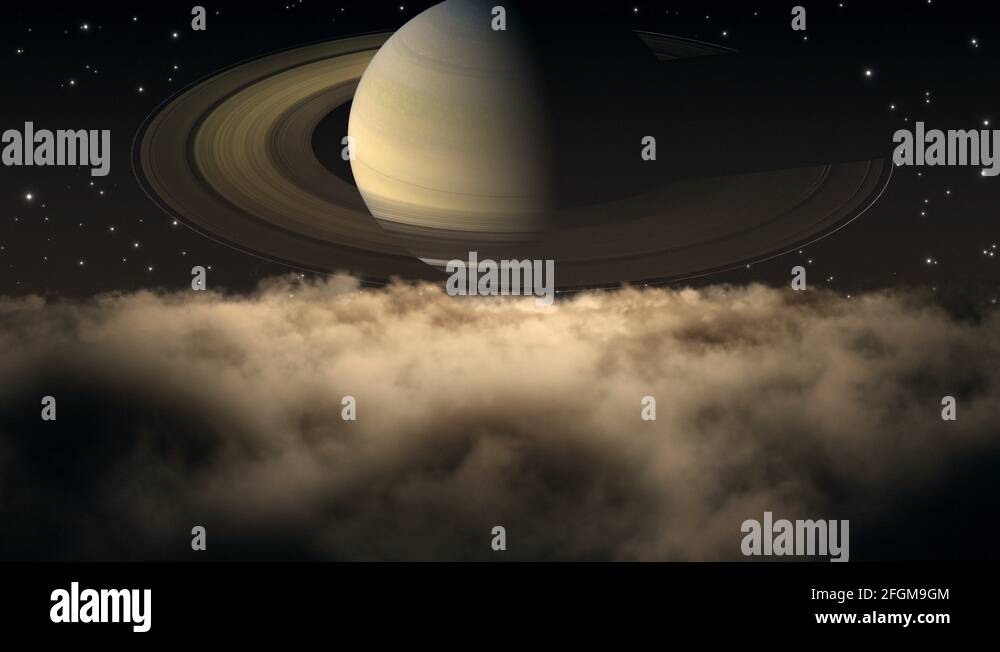 Flying through and above Clouds with Saturn Behind | Seamless Loop ...
