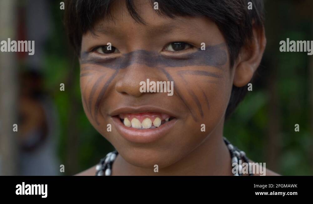 Native Brazilian child from Tupi Guarani Tribe, Brazil Stock Video ...