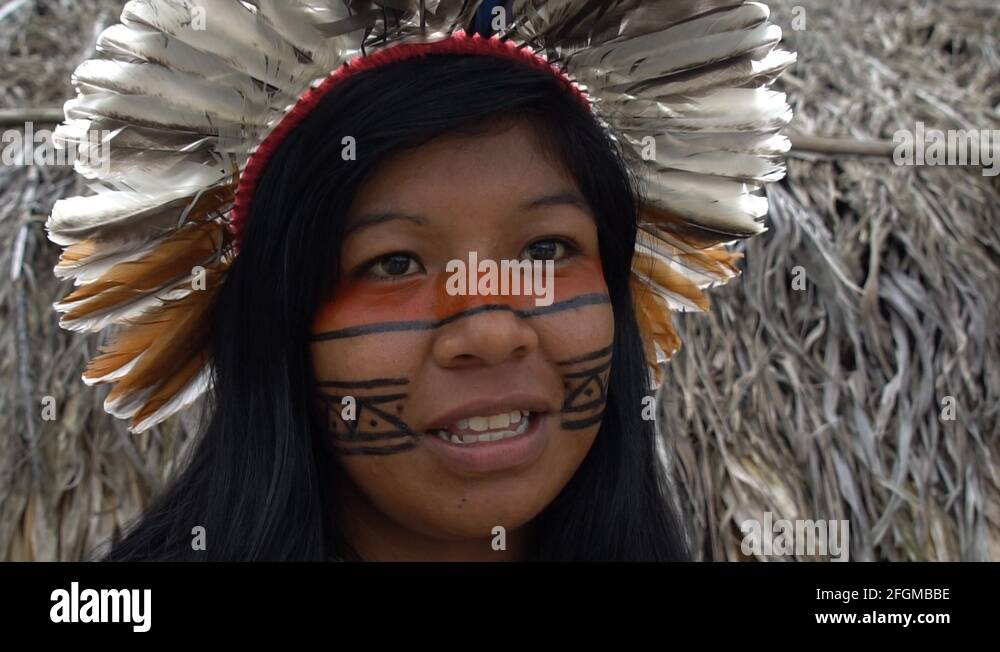 Native Brazilian woman from Tupi Guarani Tribe, Brazil Stock Video ...